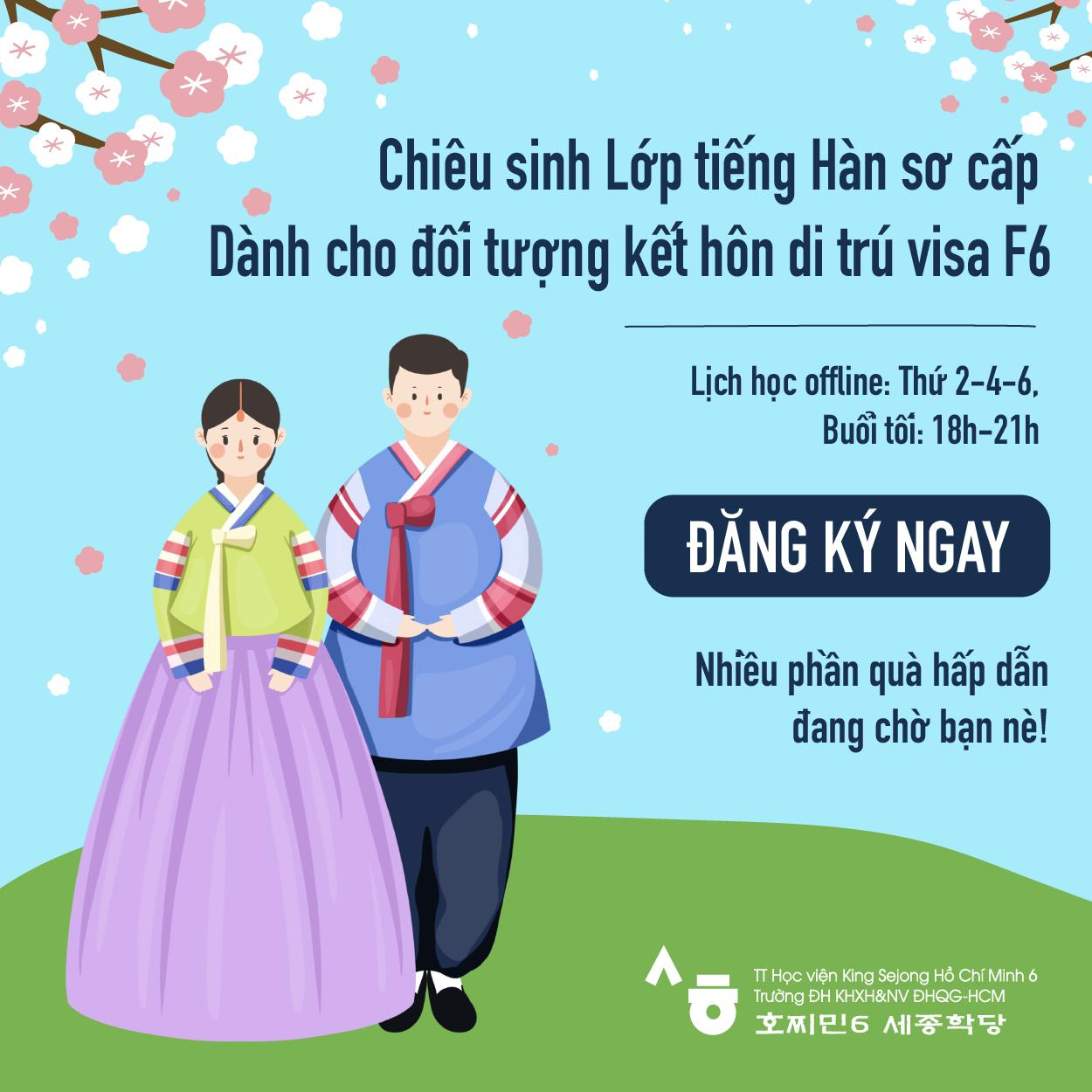 Chiêu sinh lớp tiếng Hàn sơ cấp cho đối tượng kết hôn di trú visa F6