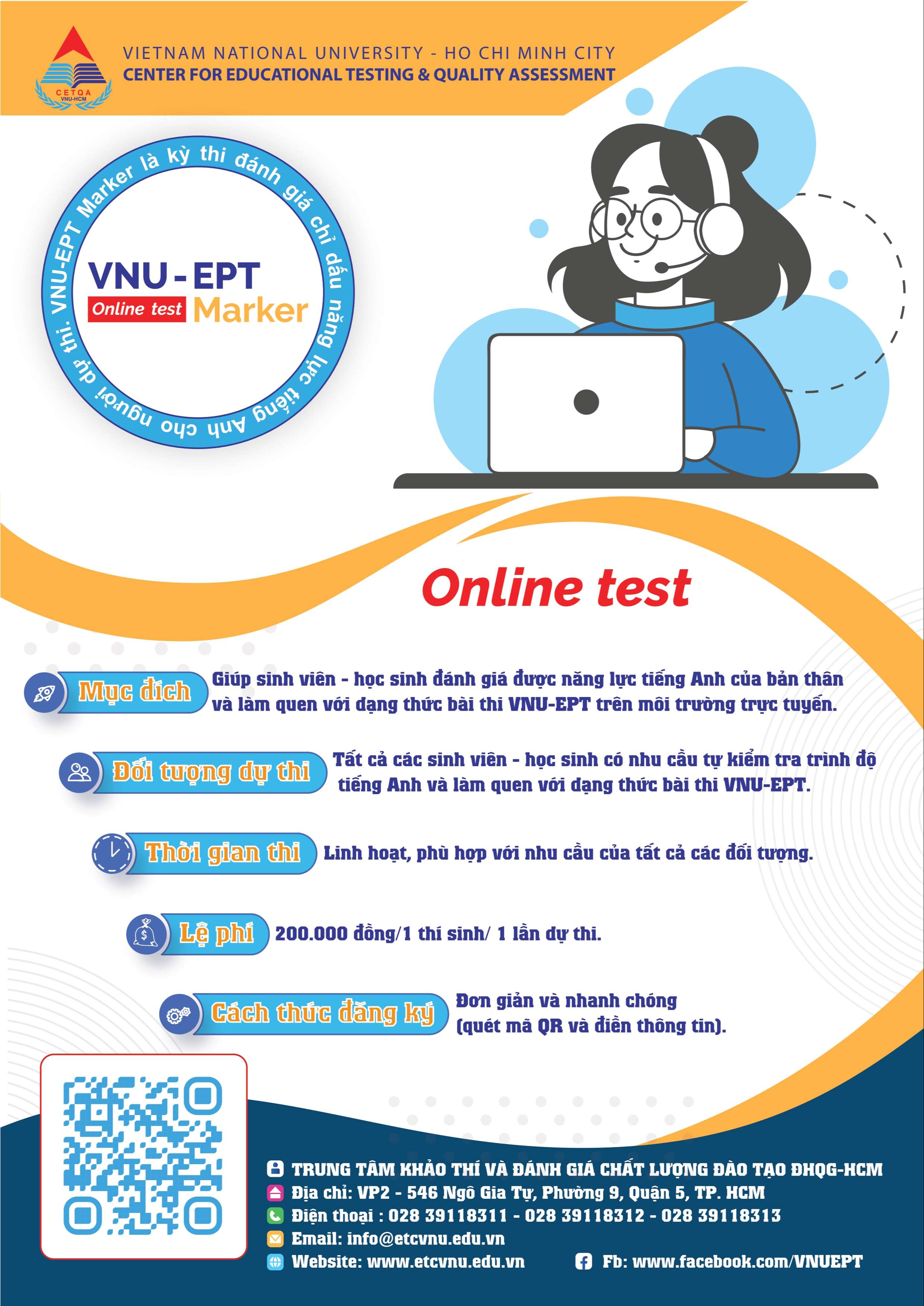 Thông báo tổ chức kỳ thi VNU-EPT Marker 4 kỹ năng trực tuyến trên máy tính