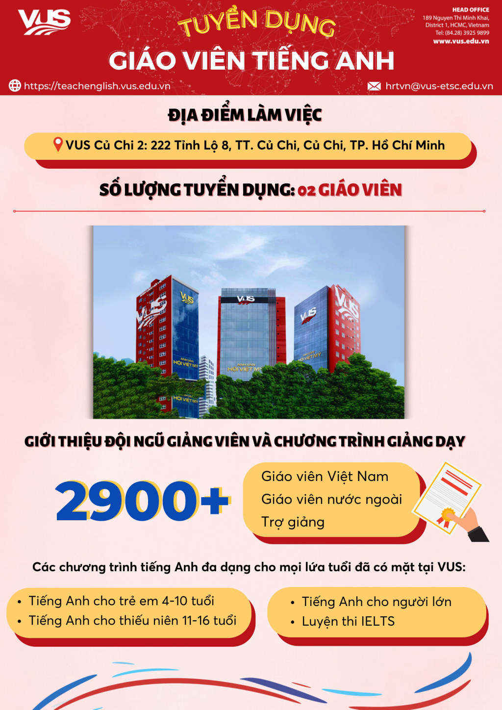 VUS – Anh Văn Hội Việt Mỹ tuyển dụng Giáo viên tiếng Anh