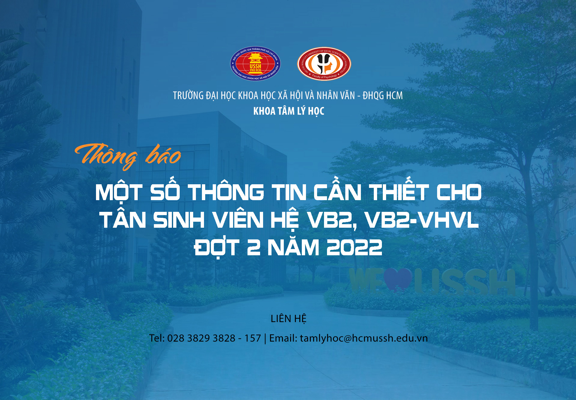 Thông báo: Về một số thông tin cần biết của tân sinh viên hệ VB2, VB2-VLVH khóa 2022 đợt 2