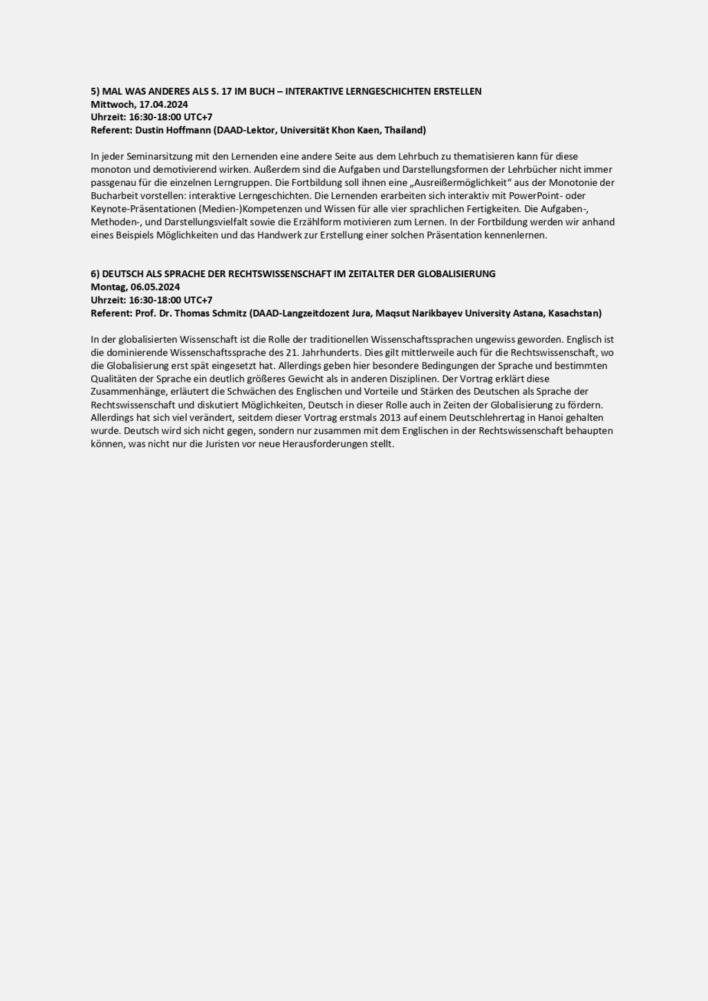 Chương trình tập huấn Vitamin DaF của DAAD cho SV ngành Methodik/Didaktik